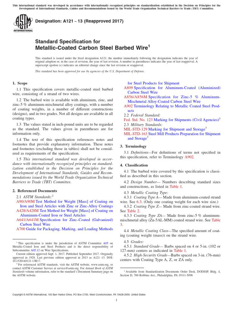 ASTM A 121 2013 (Reapproved 2017) | PDF | Wire | Fracture
