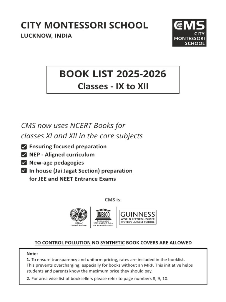 Classes IX To XII - 2025 - 2026 | PDF