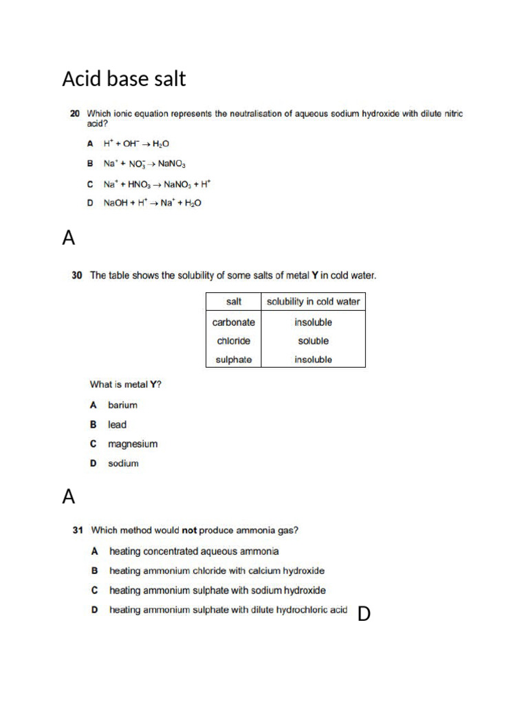 Understanding Acid-Base Salts | PDF