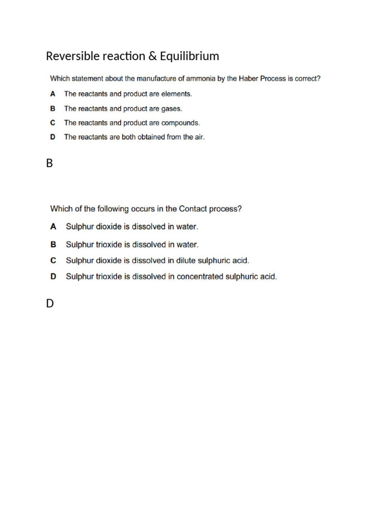 Reversible reaction & Equilibrium | PDF