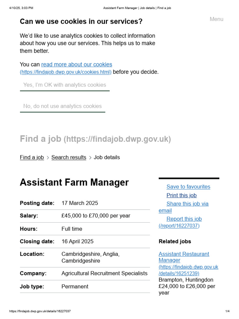 Assistant Farm Manager - Job Details - Find A Job | PDF | Recruitment ...