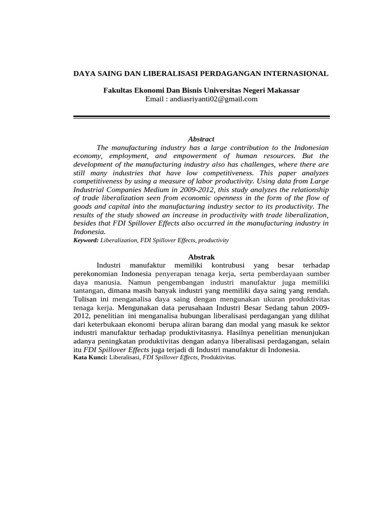 Daya Saing Dan Liberalisasi Perdagangan Internasional Andi Astriyanti ...