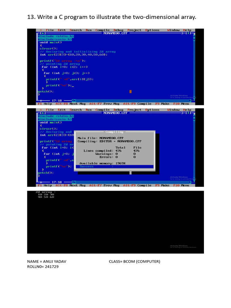 Write A C Program To Illustrate The Two-Dimensional Array | PDF