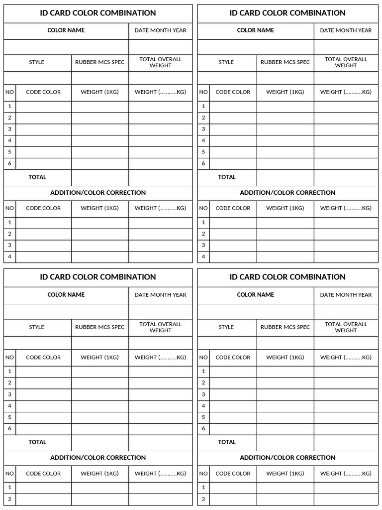 ID Card Color and Weight Details | PDF