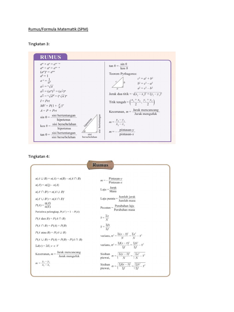 Formula Matematik (SPM) | PDF