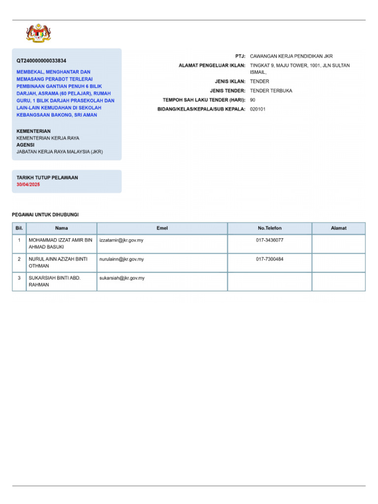 Iklan Tender Terperinci | PDF