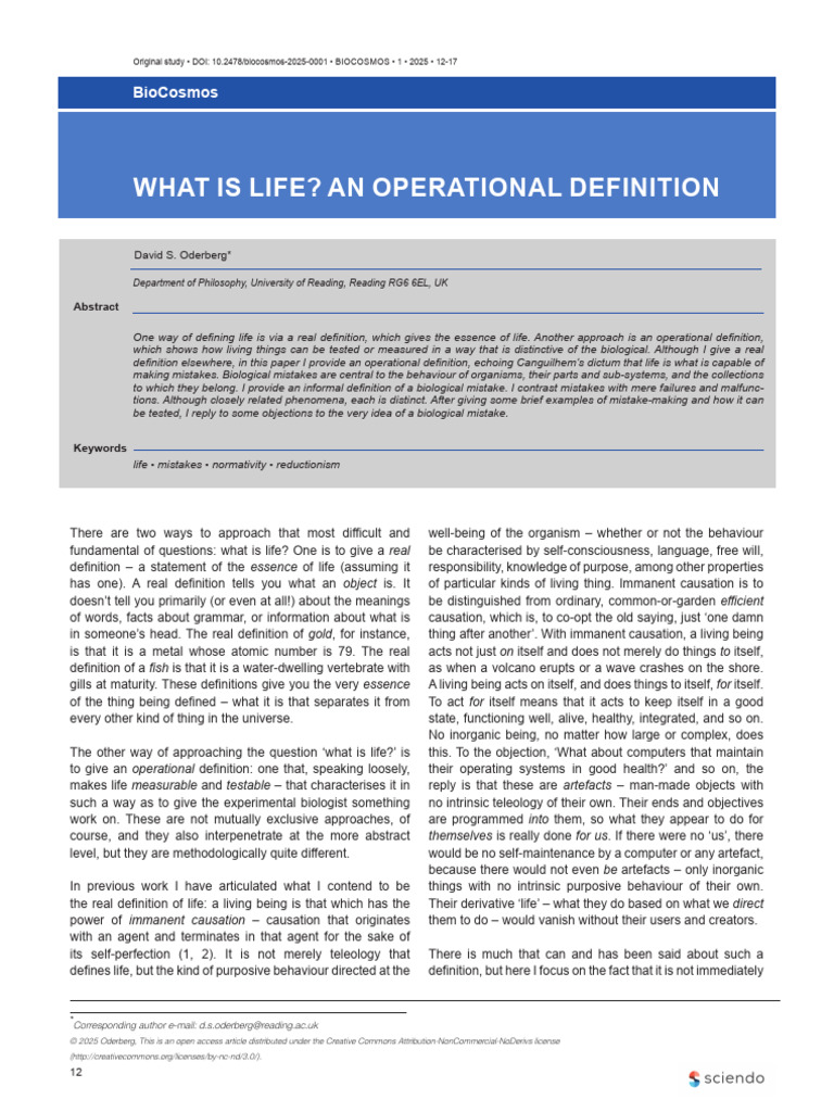 What Is Life An Operational Definition | PDF | Causality | Organisms