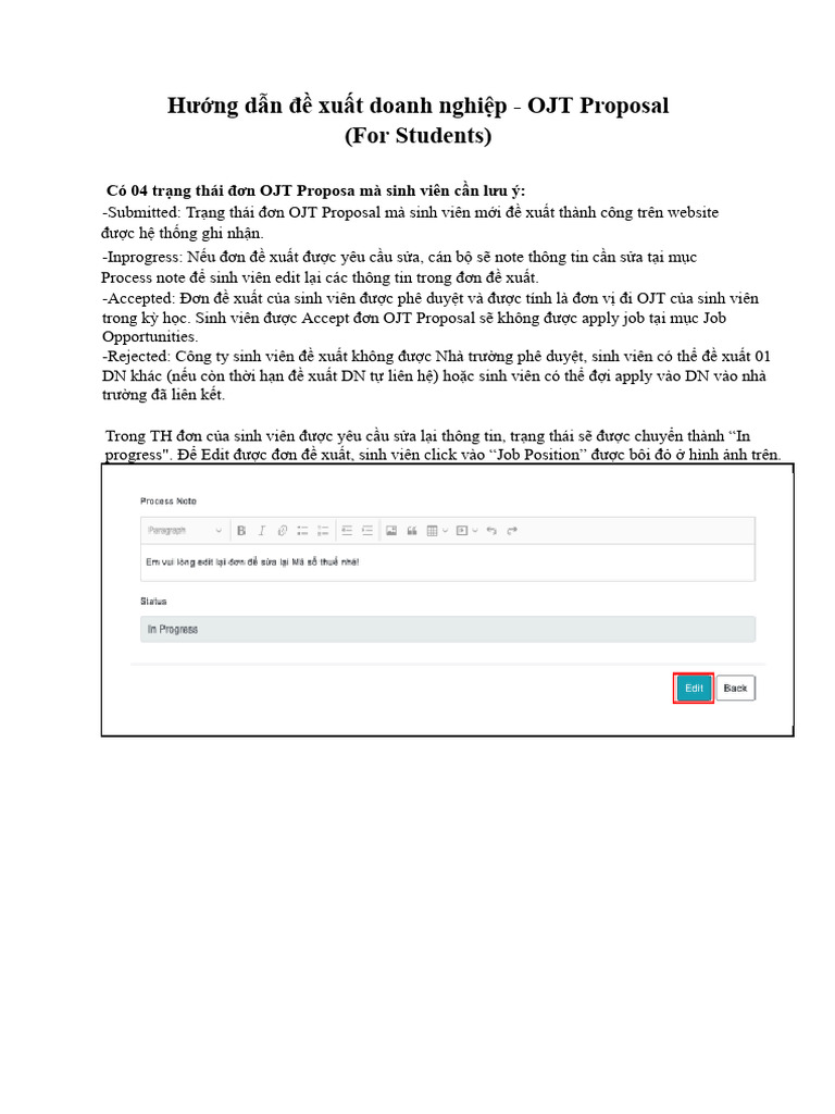 Hướng Dẫn Đề Xuất Doanh Nghiệp - OJT Proposal (Students) | PDF