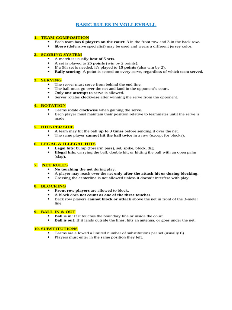 Key Volleyball Rules and Violations | PDF | Volleyball | Indoor Sports