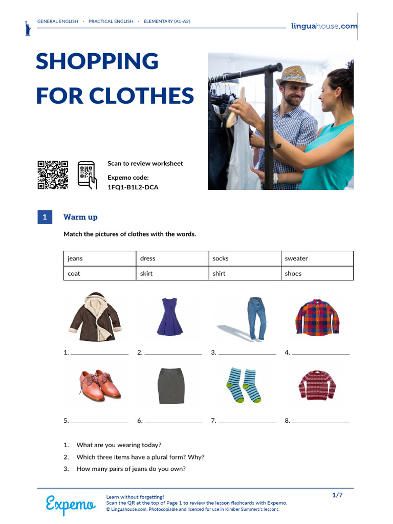 Shopping for Clothes Dialogue A1 | PDF | Shoe | Plural