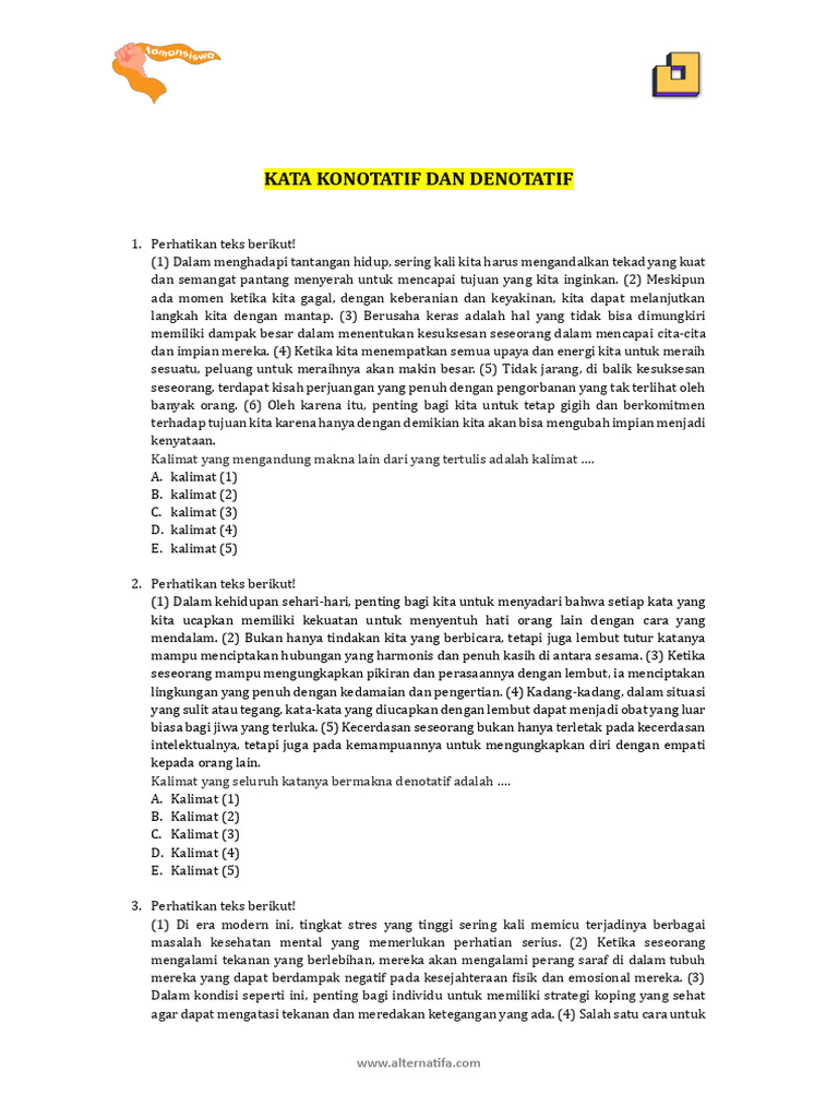 Soal Materi - Kata Konotatif Dan Denotatif | PDF