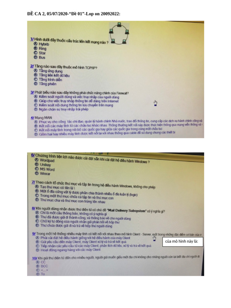 DeThiTracNghiemCCUDCNTTCoBan 05072020 Ca2 De01 On20092022 | PDF