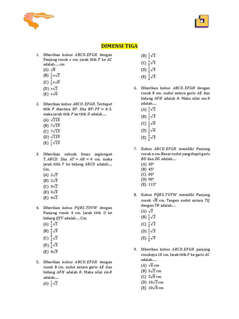 Soal Materi - Dimensi Tiga | PDF