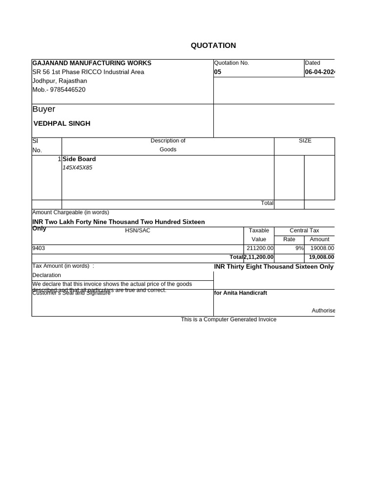 Qutation Format | PDF