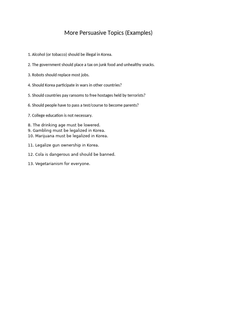 More Persuasive Topic Examples | PDF