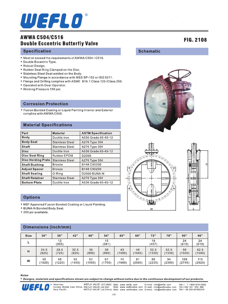 AWWA C504 - C516 Double Eccentric Butterfly Valve Fig.2108 | PDF