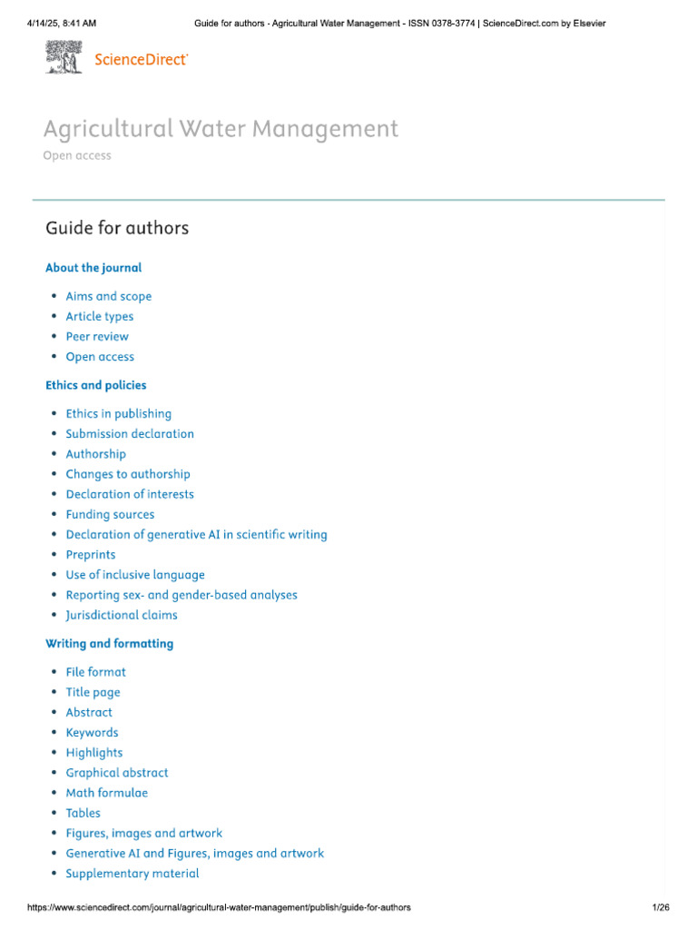 Guide For Authors - Agricultural Water ... 8-3774 - ScienceDirect - Com ...