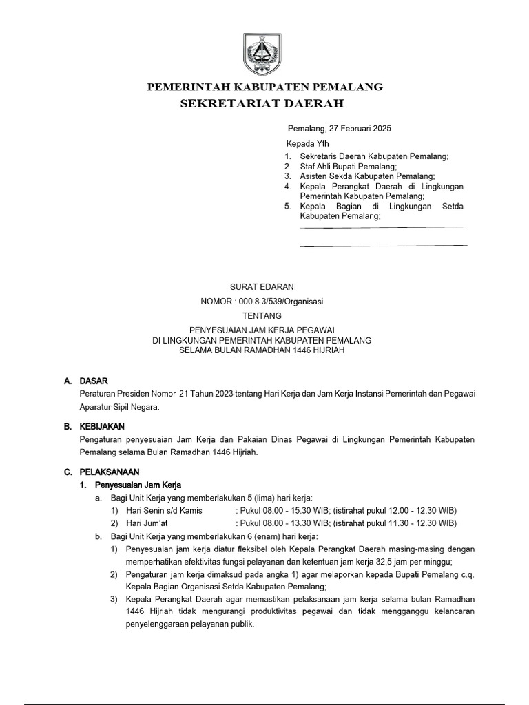 20250228085451SURAT Edaran Jam Kerja Ramadhan 1446 H Tahun 2025 | PDF