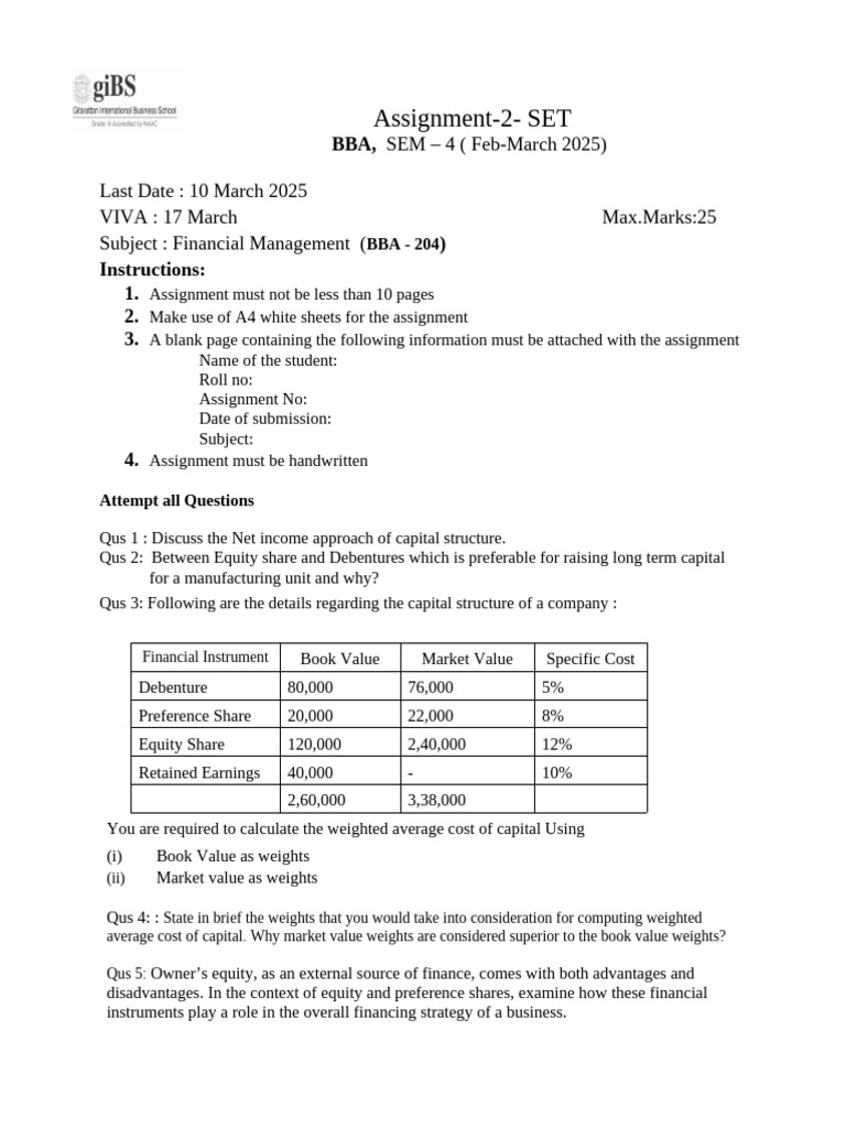 Capital Structure Analysis Assignment | PDF | Capital Structure | Cost Of Capital