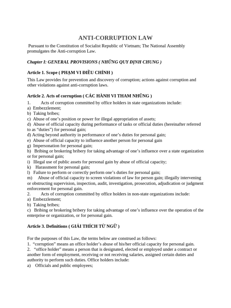 Anti Corruption (Short) - Chapter 3 - Business Law | PDF | Corruption ...