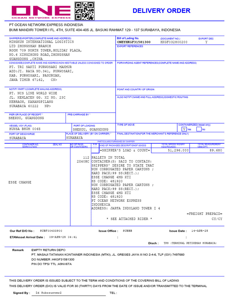 Container Shipment Details Surabaya | PDF | Logistics | Shipping