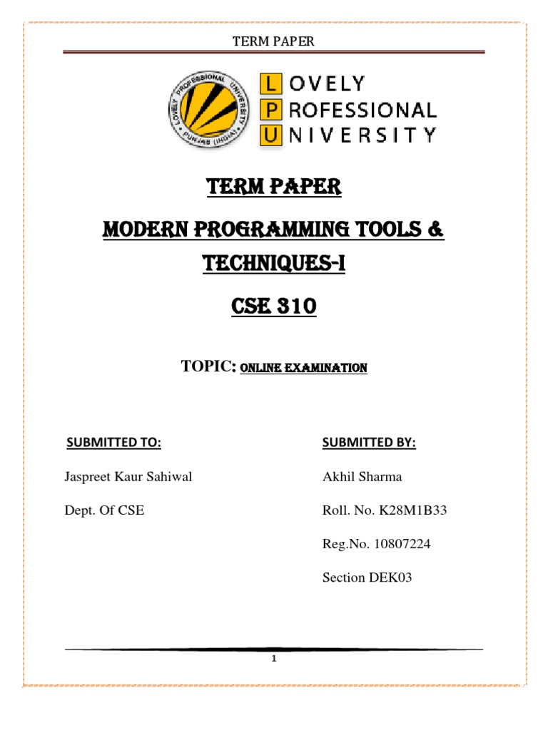 Term Paper Modern Programming Tools & Techniques-I CSE 310 | PDF | Windows 2000 | Microsoft Windows