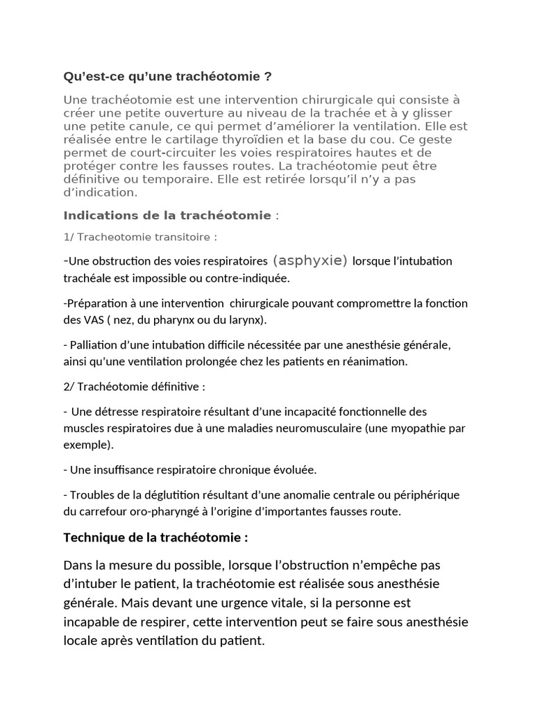 Comprendre la trachéotomie et ses indications | PDF