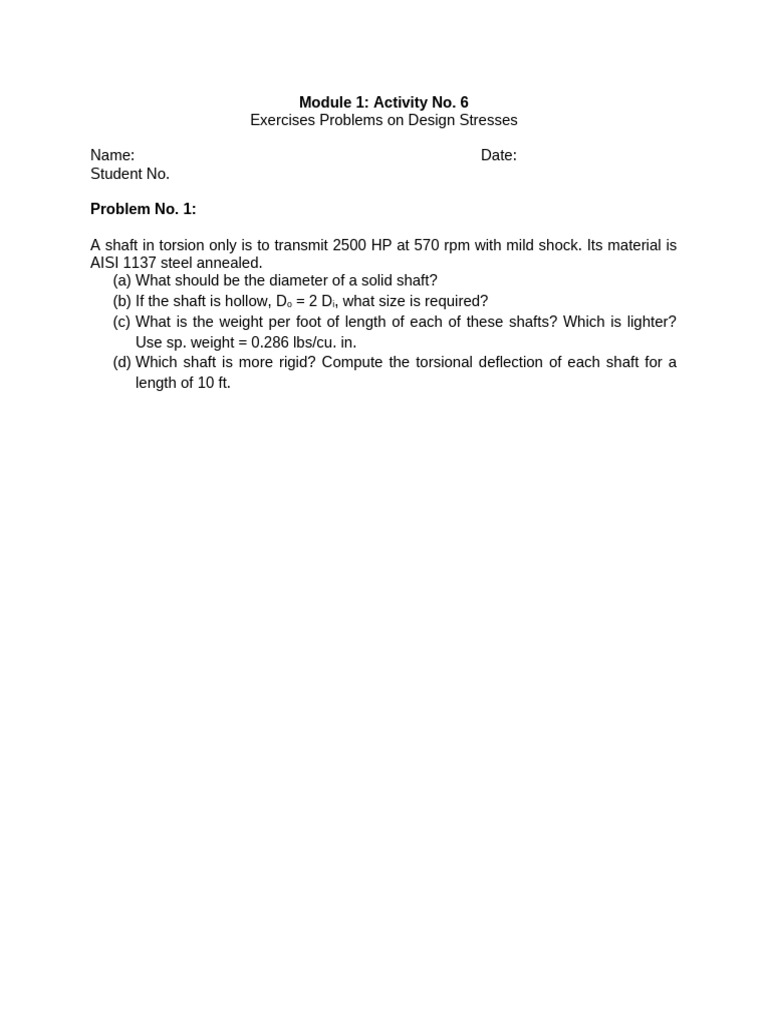 Module 1 Activity No. 6 Design Stresses | PDF