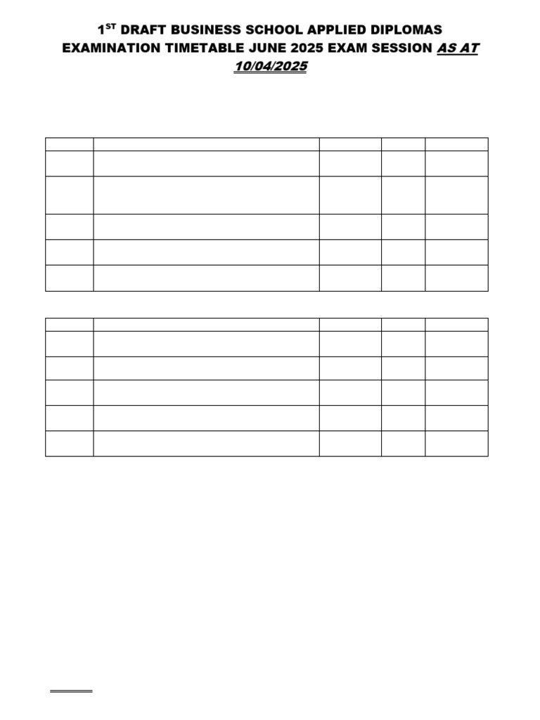 1ST Draft Applied Diplomas June 2025 Exam Timetable | PDF | Accounting ...