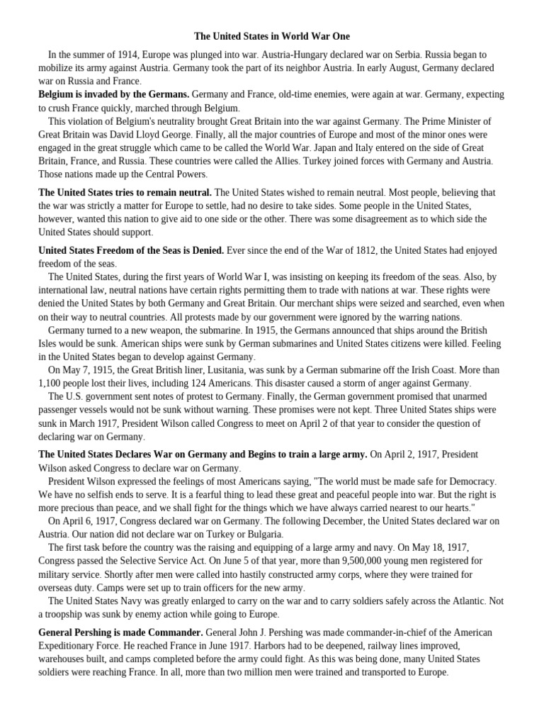 U.S. in WWI Worksheet | PDF | World War I | League Of Nations