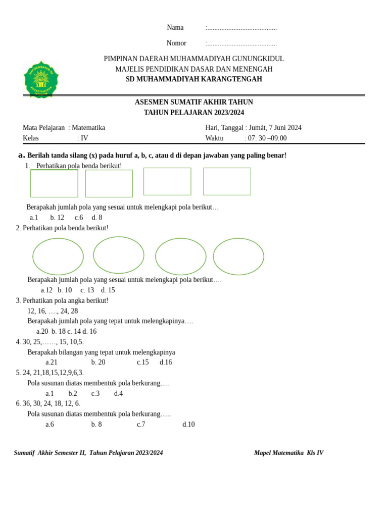 Sat Matematika Kelas 4 Semester 2 | PDF