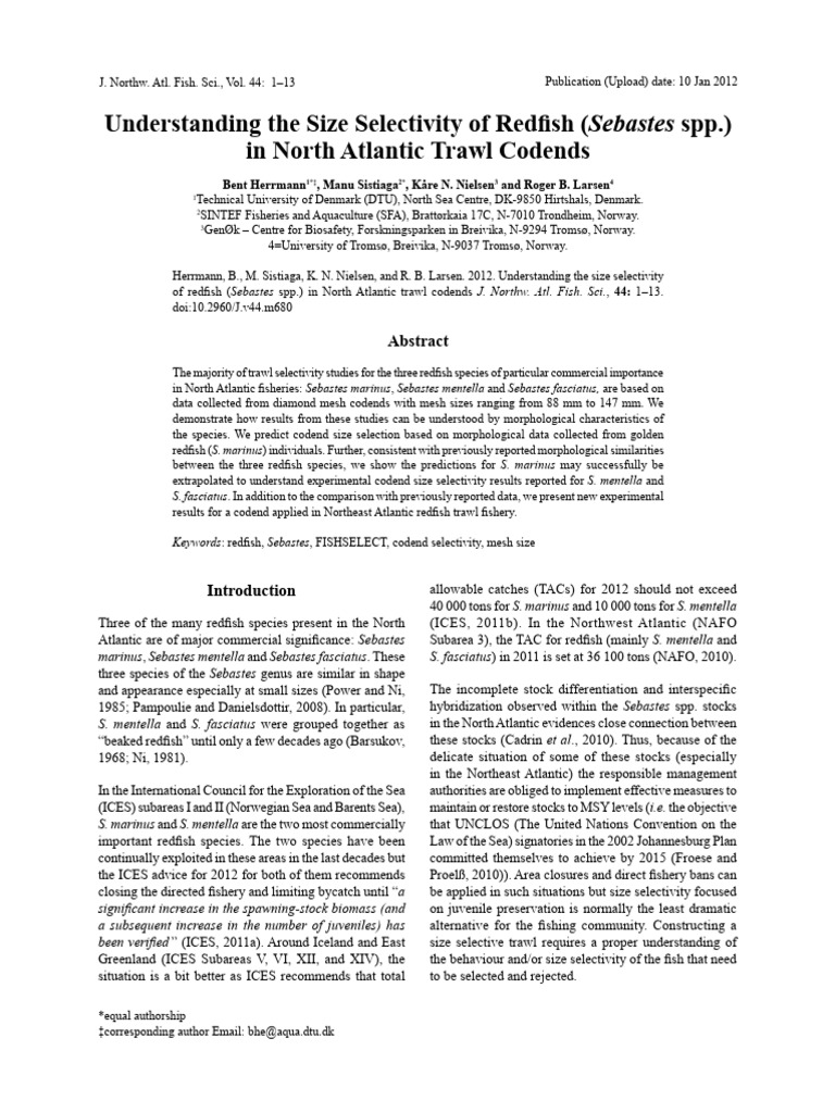 Redfish Size Selectivity in Trawl Codends | PDF | Bootstrapping ...