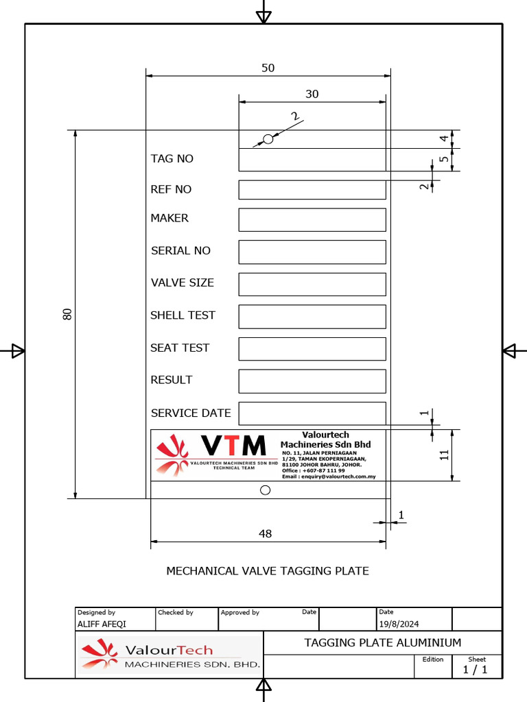 Aluminium Valve Tagging Plate | PDF
