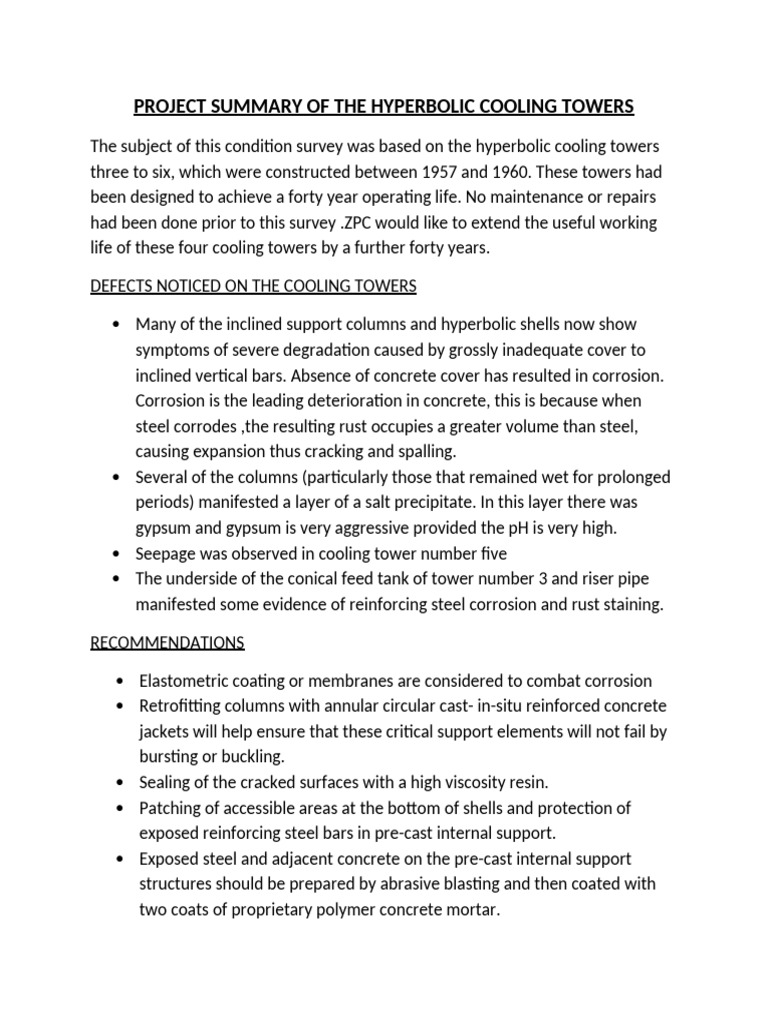 Project Summary of the Hyperbolic Cooling Towers | PDF | Corrosion ...