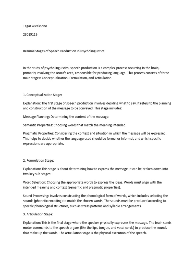 Stages of Speech Production in Psycholinguistics | PDF