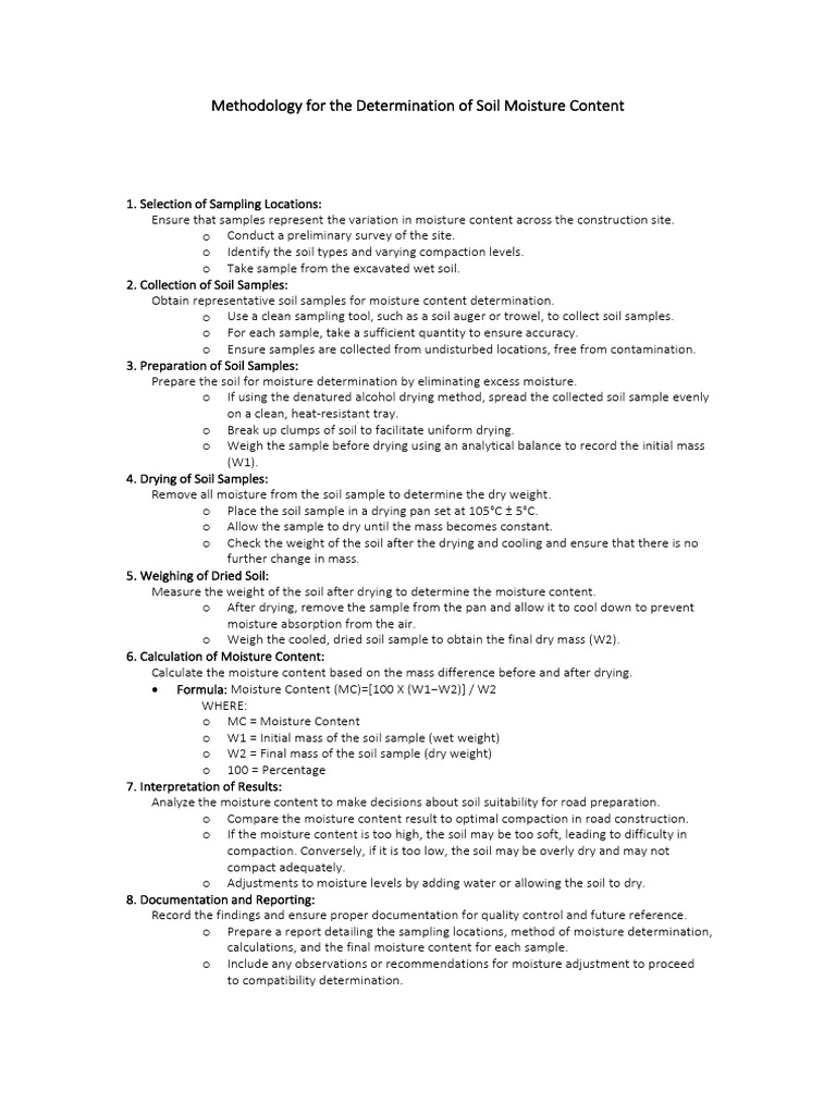 Methodology For The Determination of Soil Moisture Content | PDF ...