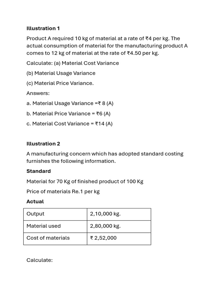 Standard Costing Examples | PDF | Prices | Variance
