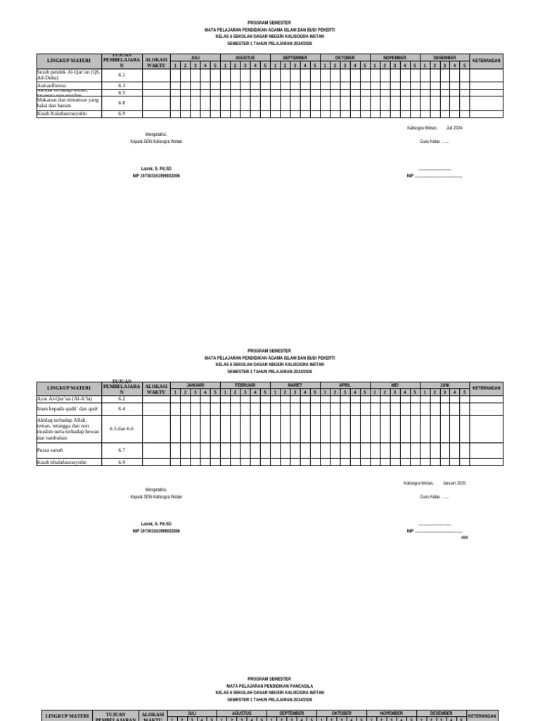 Prosem Kelas 6 Kurmer | PDF