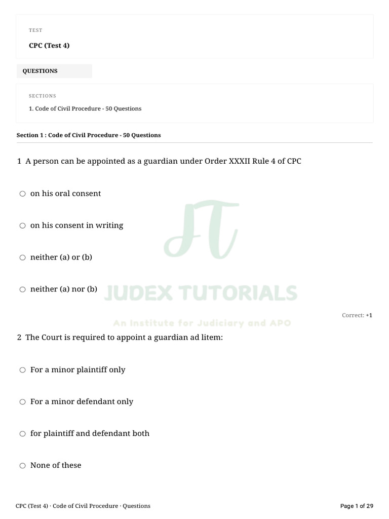 Judex Tutorials - CPC Test 4 | PDF | Lawsuit | Judgment (Law)