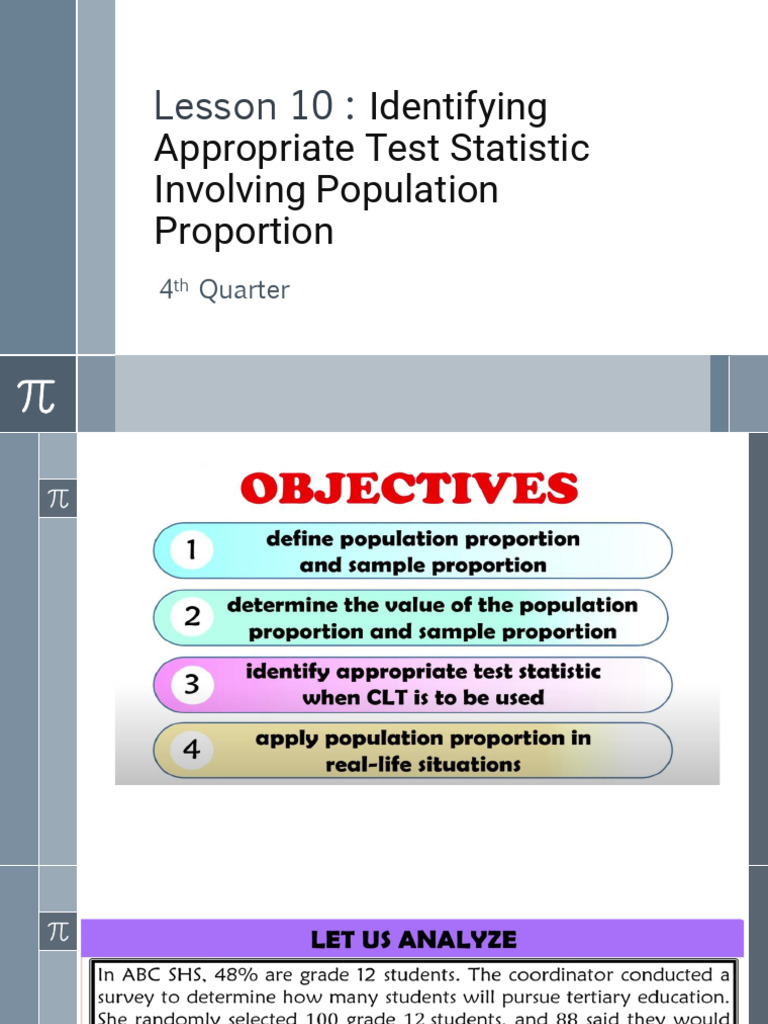 Lesson 10 Identify The Appropriate Test Hypothesis On Population ...