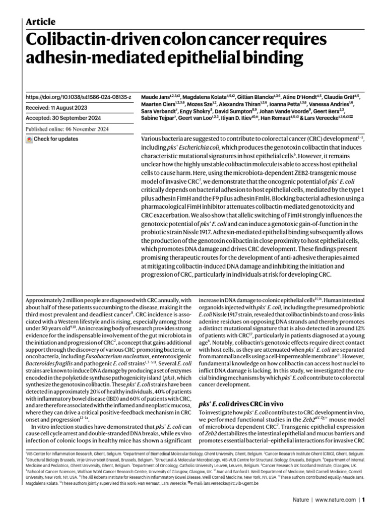 Colibactin-Driven Colon Cancer Requires Adhesin-Mediated Epithelial ...