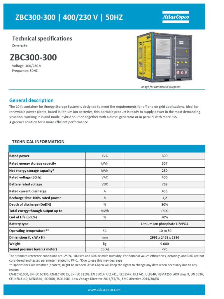 Product Reference Sheet ZBC300-300 Ce 400V 50HZ | PDF | Energy Storage ...