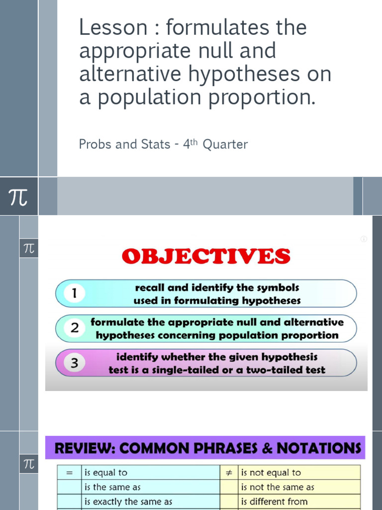 Lesson 9 Formulation Null and Alternative Hypothesis On Population ...
