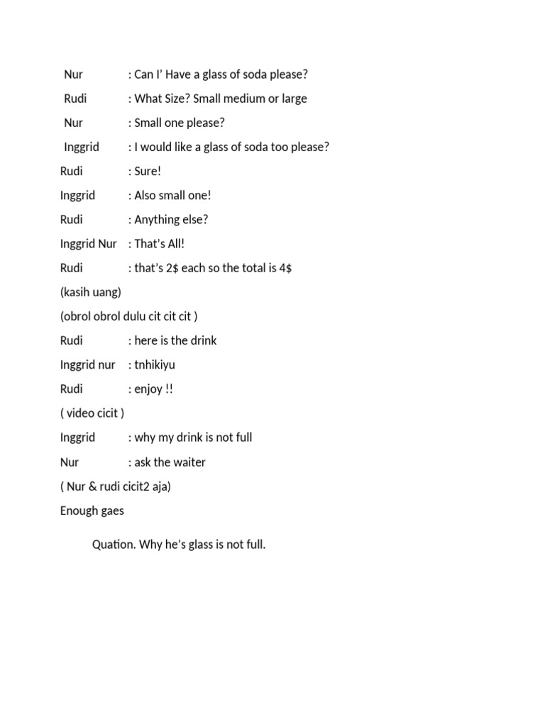 Conversation About Ordering Soda | PDF
