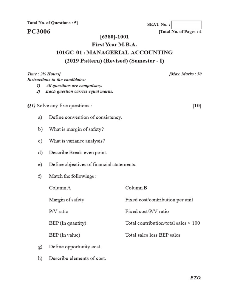 M.B.A ( 2019 REVISED PATTERN ) | PDF | Capital Budgeting | Equity (Finance)