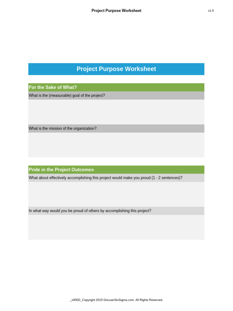 Project Purpose Worksheet | PDF