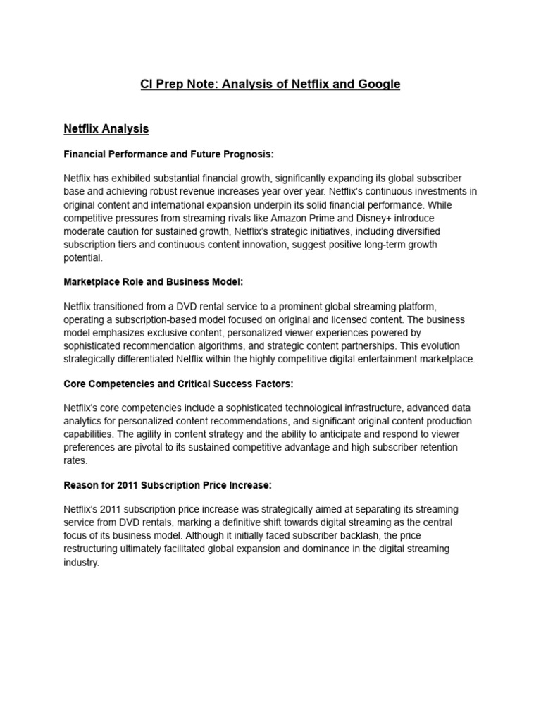 CI Prep Note - Analysis of Netflix and Google | PDF | Business Model ...