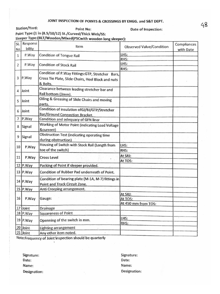 Joint Inspection of Point & crossing Format | PDF