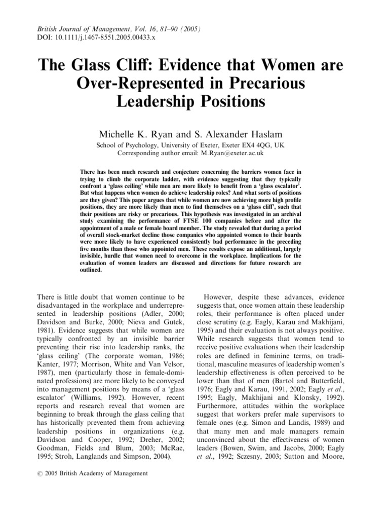 Ryan Haslam The Glass Cliff | PDF | Leadership