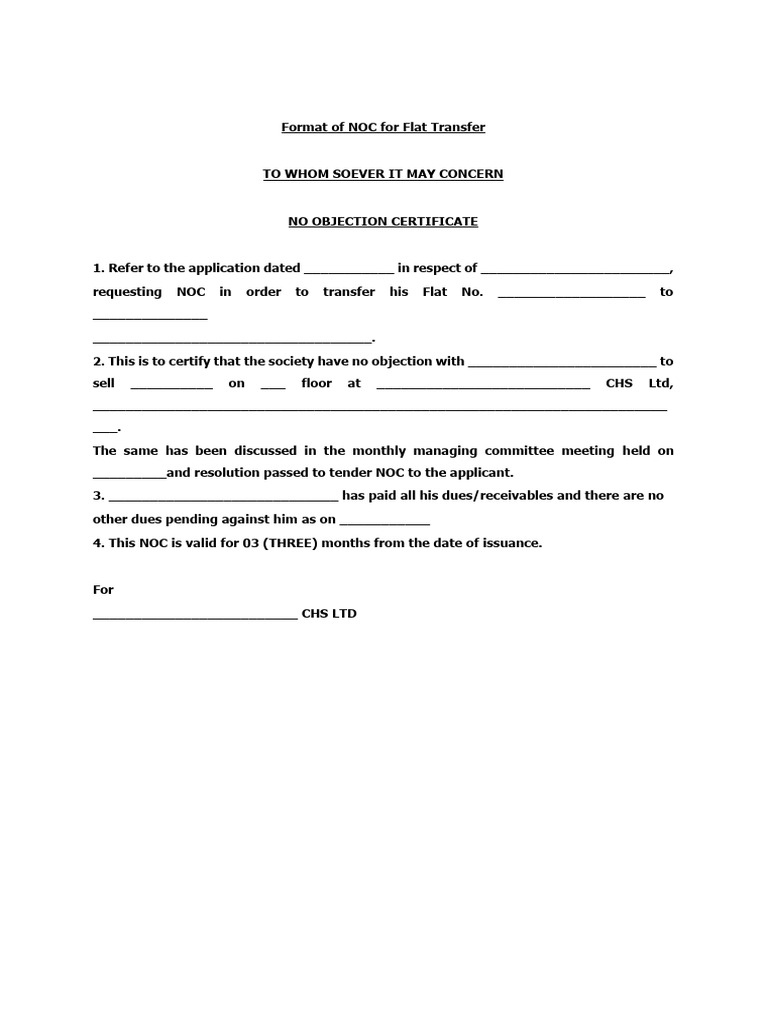 NOC Format for Flat Transfer | PDF